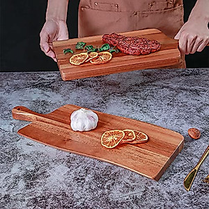 Wood Cutting Board, Elegant Wavy Edge Cheese Display Board Charcuterie Boards, Kitchen Small Chopping Block, Acacia Cheese Platter Grazing Tray with Handle, Decorative Wooden Serving Board