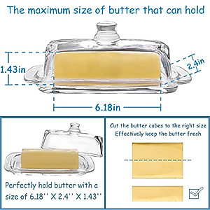 Gusnilo Glass Butter Dish,Classic Butter Transparent Tray Butter Stick Keeper Tray With Lid And Handle Butter Keeper Dishwasher Safe(1PC)