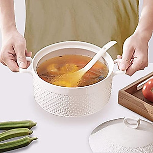 SOOMILE Ceramic Soup Tureen With Lid Lovely Serving Tureens With Lid , White, Round, 3.6L