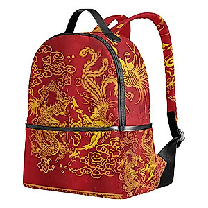 ANINILY Backpack For Womens, Dragon&Phoenix In Classical Chinese Art College Bags Women Shoulder Bag Daypack Bookbags Travel Bag