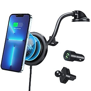 Magnetic Wireless Car Charger for iPhone 14 Pro Max/14 Pro/14/14 Plus/Magsafe case,iPhone 13/12 Series,OTAO Air Vent Clip [with QC3.0 Adapter] Windshield Dashboard Car Mount Phone Holder