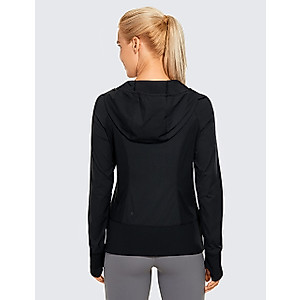 CRZ YOGA Women's Lightweight Breathable Athletic Jackets Full Zip Sweatshirt Running Hoodies with Pockets Black Small
