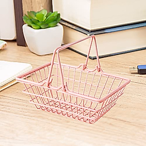 Toddmomy Mini Shopping Basket Metal Wire Storage Basket with Handles for Mini House Furniture Decoration Kids Party Favors