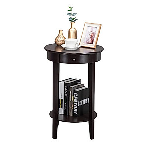 RLZCFF 47x47x71CM Simple Round with Drawer Side Coffee Table Side Table End Table Brown for Livng Room