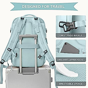Large Travel Backpack For Women Men, Carry On Backpack,Hiking Backpack Waterproof Outdoor Sports Rucksack Casual Daypack Fit 15.6 Inch Laptop with USB Charging Port Shoes Compartment(Blue Expansion)