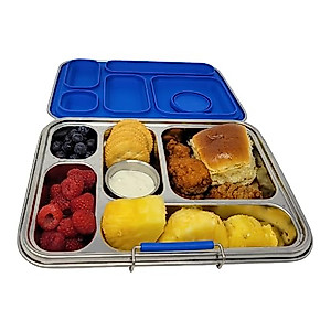 Flatbush Goods Leak Resistant Stainless Steel Bento Lunchbox with Silicone Seal, 2 Leak Proof Containers and 5 Compartments - Durable and Sustainable for Adults and Kids 5 and Older (Blue)