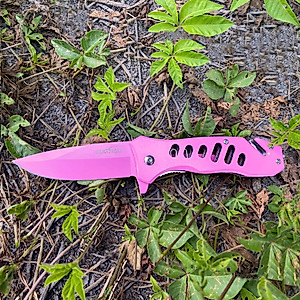 ALBATROSS Multifunction Stainless Steel Folding Pocket Knife, Spring Assisted Open, 4.5" Handle, 3" Blade, 7.5" Overall (Pink)