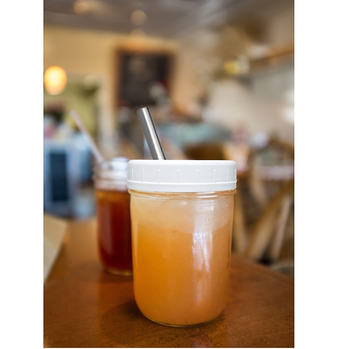 Jarming Collections Travel Glass Reusable Smoothie Cups with Lids and Straws - Glass Smoothie - Mason Jar with Lid and Straw, Freezer Safe Smoothie Wide Mouth Mason Jar Drinking Glasses, (2, 16oz)