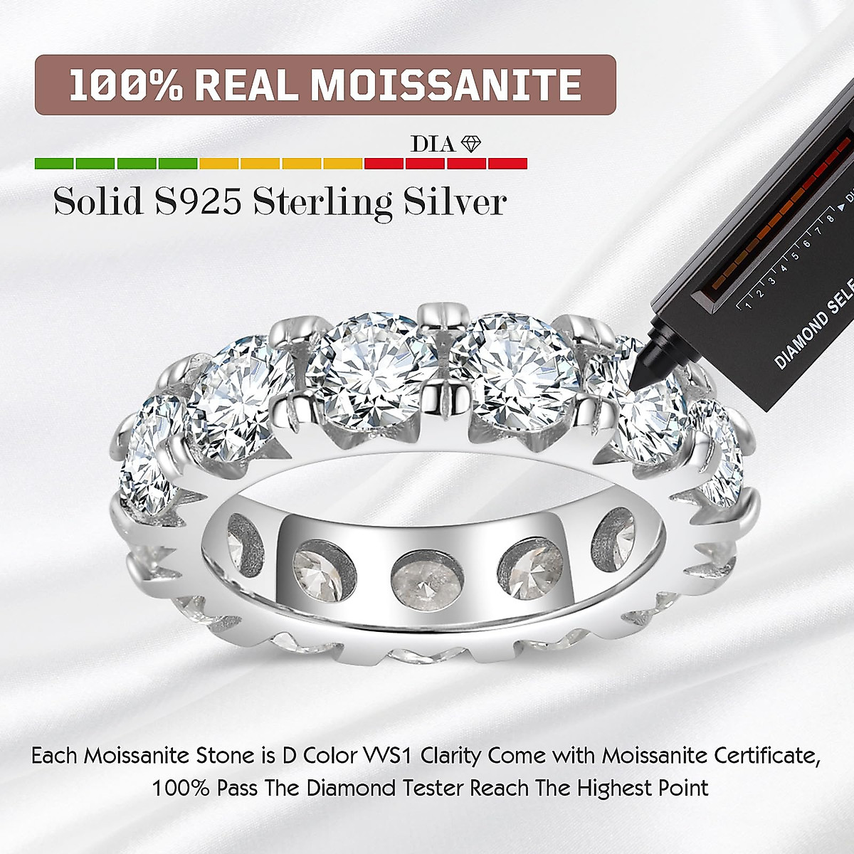 SecreTalk 6.5ct Moissanite Engagement Promise Ring for Women - Diamond Wedding Band 925 Sterling Silver D Color VVS with Certificate of Authenticity (8)