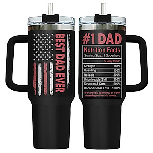 34HD Best Dad Tumbler with Handle & Straw, 40oz Stainless Steel Insulated American Flag Coffee Mug for Men, Birthday Christmas Father Day Gifts for New Papa Bonus Dad Husband Grandpa