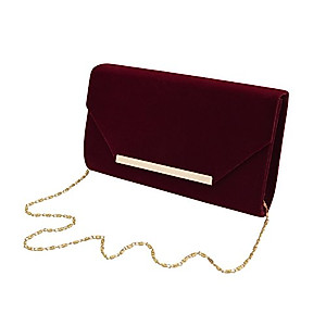 TrendsBlue Elegant Solid Color Velvet Clutch Evening Bag Handbag, Burgundy One Size