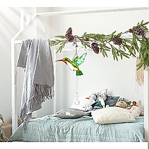 Andiker Crystal Suncatchers Hanging, Stained Glass Hummingbird Crystal Ball Prisms Ornament, Rainbow Maker Home Décor for Windows Chandelier Home Garden, Gift for Bird Lovers (Green)