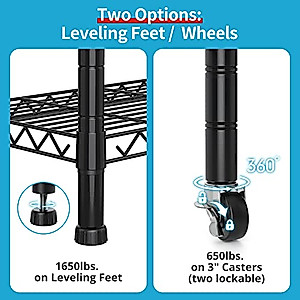 Hodonas 5-Tier Storage Shelves with Wheels, Freestanding Metal Shelves for Storage Wire Shelving Unit Storage Shelf, Metal Shelving Rack for Pantry Garage Kitchen Storage, Black, 36"W x 14"D x 75"H …