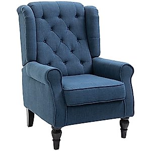 HOMCOM Button-Tufted Accent Chair with High Wingback, Rounded Cushioned Armrests and Thick Padded Seat, Blue
