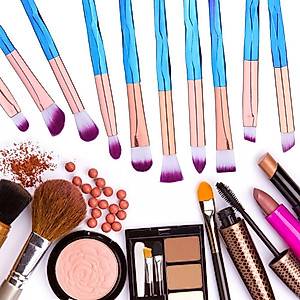 10Pcs Eye Shadow Brush Set Unicorn Eye Makeup Brushes for Shading or Blending of Eyeshadow Powder Eyebrow Highlighter Concealer Cosmetics Brush Tool