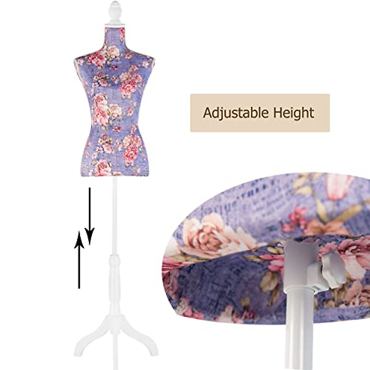 Female Dress Form Mannequin Body, 52''-67'' Height Adjustable Female, Mannequin Body Dress Form with Wooden Tripod Base Stand, for Sewing, Display,Purple