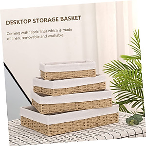 Abaodam Storage Basket Bread Serving Basket Rattan Rectangular Wicker Basket Vanity Organizer Tray Woven Serving Basket Sundries Storage Organizer Rectangle Toilet Paper Cloth