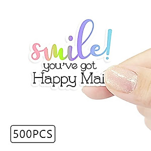 Wailozco Smile You’ve Got Happy Mail Stickers,Thank You Stickers,Handmade Stickers,Small Shop Stickers,Envelopes Stickers for Small Business, Online Retailers,Handmade Goods,500 Labels Per Roll