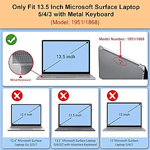 Fintie Case for 13.5 Inch Microsoft Surface Laptop 5/4/3 with Metal Keyboard (Model: 1951/1868) - Protective Slim Snap On Hard Shell Cover, Crystal Clear