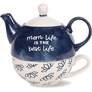 Pavilion - Mom Life Is The Best Life - 15 Oz Teapot & 8 Oz Teacup Tea For One Set
