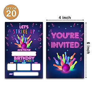 Let's Strike Up Bowling Birthday Party Invitations - Bowling Party Supplies - Fill in The Blank Birthday Party Invites - 20 Invitation Cards With 20 Envelopes - (006A)