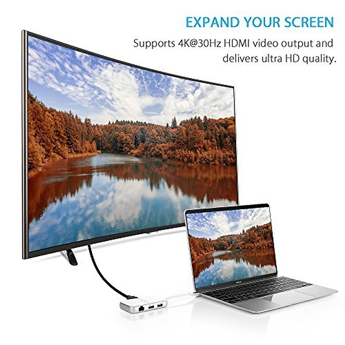 USB C Hub, USB C Multiport Adapter,6 in 1 Tempered Glass USB C to HDMI, VGA, USB C Charging, 2 USB 3.0 Ports,RJ45 Gigabit Ethernet, USB C Dock Dongle Compatible Apple MacBook Pro 13/15 (Thunderbolt 3)