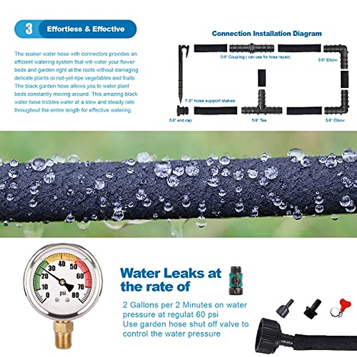 Soaker Hose 150 FT,Heavy Duty 1/2" Soaker Garden Hose with Solid Brass Connector for for Garden Vegetable Beds, Tree,Lawn and Plants