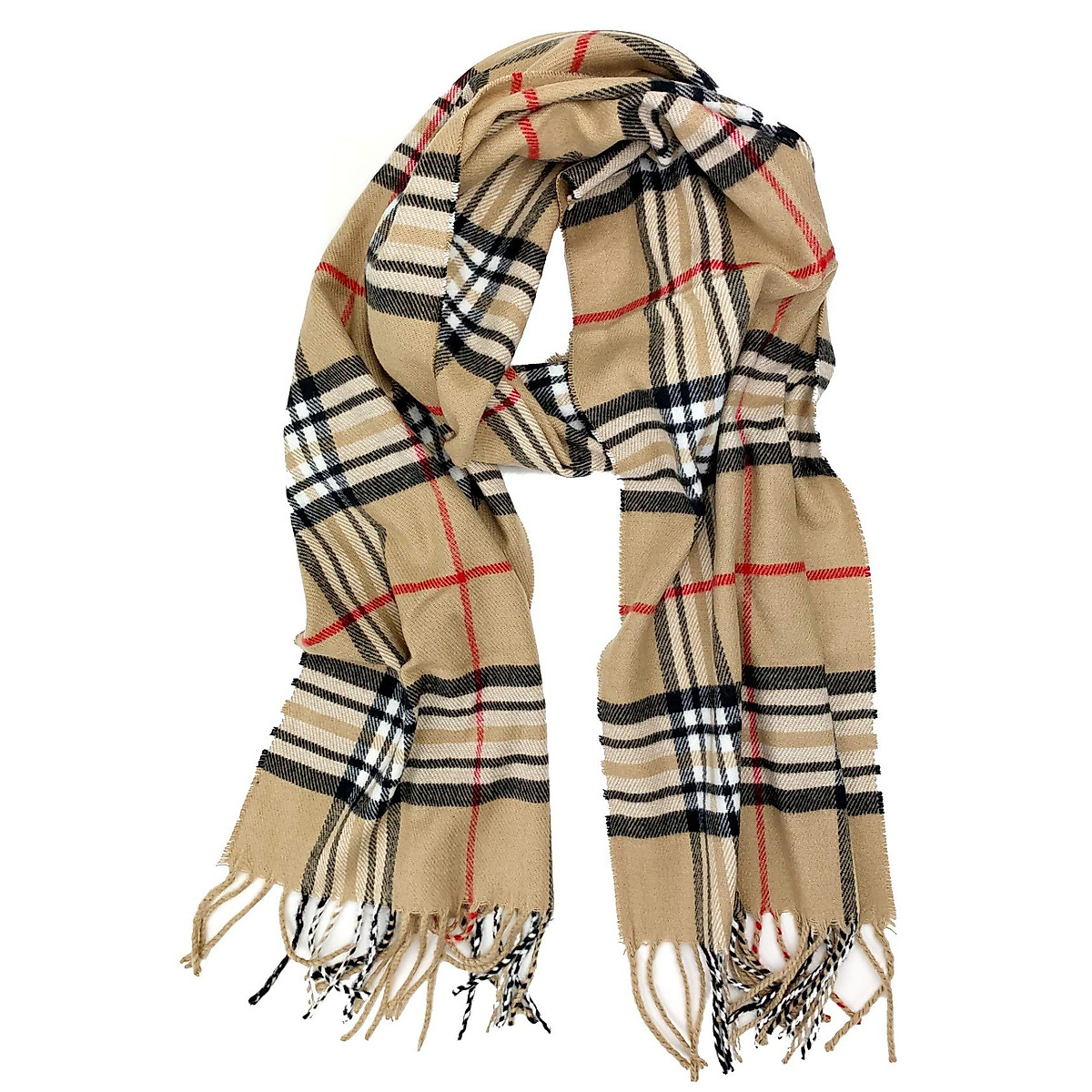 Plum Feathers Super Soft Luxurious Cashmere Feel Winter Scarf (Classic Camel Plaid)