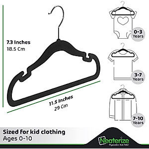Velvet Baby Hangers for Clothes - Heavy Duty Non Slip Velvet Kids Hangers Or Toddler Hangers for Closet | Ultra Thin Design Kid Hangers for Space Saving - Ganchos De Ropa para Bebe (16 Pack Black)