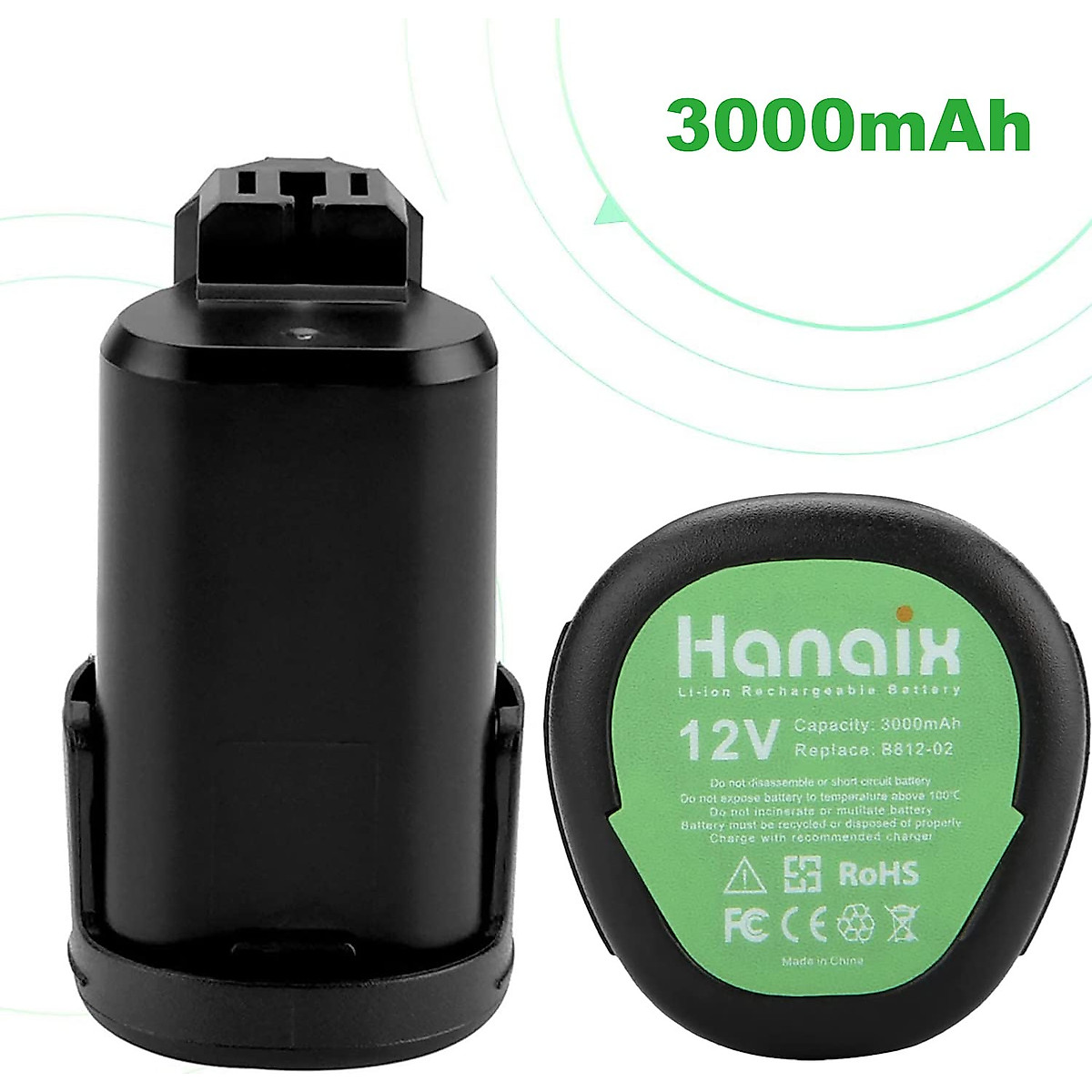Hanaix 2 Pack 12V 3.0Ah Battery for Dremel B812-01 B812-02 B812-03 Compatible with 8200 8220 8300 Rotary Oscillating Cordless Tools Dremel 12V Battery Li-ion