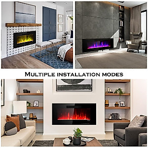 60 inch Electric Fireplace Wall Mounted Led Wall Fireplace Drifting Fireplace Recessed Electric Fireplace Inserts, Adjustable Flame Color Electric Fireplace
