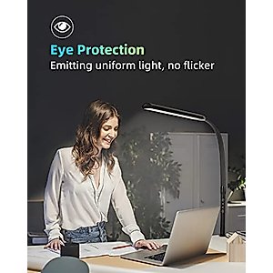 LED Desk Lamp with Clamp, 12W Gooseneck Task Light with 24V Adapter, 5 Brightness Levels & 5 CCT Adjustable Clip Table Lamp, Timer & Memory Functions, Eye-Caring Clamp-on Desk Lamps for Home Office
