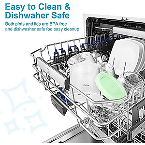 AZLESLOG 16 oz. Containers | Extra Replacement Pints and Lids - Compatible with NC300, NC301,CN305A, NC299AM Series Ice Cream Makers, Airtight and Dishwasher Safe (Green+Grey-2 Pack)