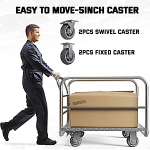 Panel Cart, Heavy Duty Flatbed Cart with Handlebar and 5In Caster 2000LBS Weight Capacity Lumber Drywall Mattress Cart Transport Heavy Loads with Ease and Efficiency 2PCS Straps for Platform Truck