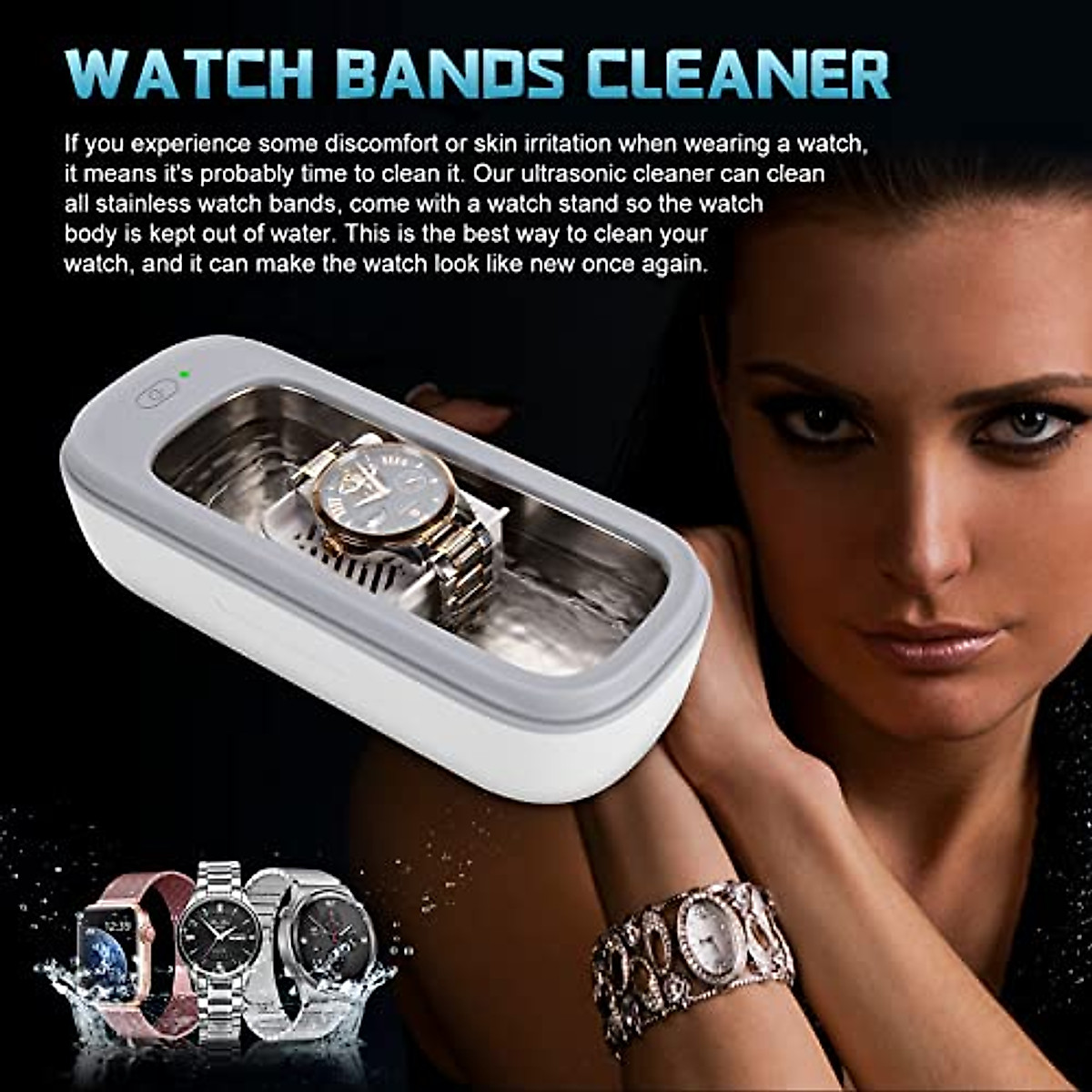 Jewelry Ultrasonic Cleaner for Gold Silver Ring Earring All Jewelry, Small Sonic Cleanser Machine for Eyeglass Watch Coin Retainer at-Home or Travel Use(300ML)