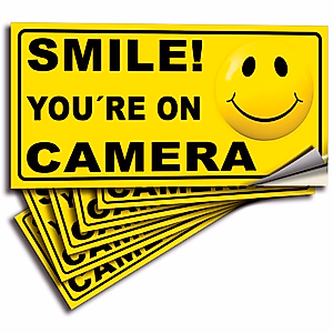 iSYFIX Smile You're on Camera Stickers for Business – 6 Pack 4x2 Inch – Self-Adhesive Vinyl Decal, Laminated for Ultimate UV Protection, Fade Resistance, Security Camera Sign for Home, Business, CCTV