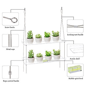 Sumerflos 2-Tier Acrylic Plant Shelves for Window of Kitchen, Bedroom, Living Room, 16 Inch Window Wall Flower Double Hanger Boxes, Height Adjustable Hanging Shelves for Indoor Plants, Succulents