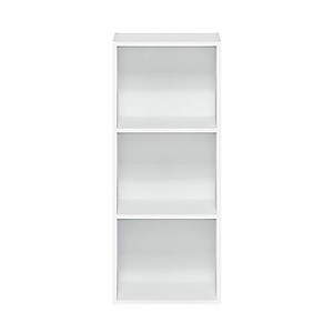 Furinno 3-Tier Open Shelf Bookcase, White & 5-Cube Open Shelf, White