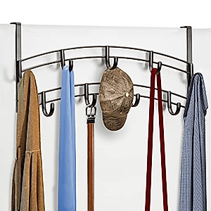 Lynk® Over Door Hook Rack - Scarf, Belt, Hat, Jewelry, Purse, Bra Hanger - 9 Hook Organizer Rack - Bronze