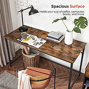 VASAGLE 55.1-Inch Computer Writing Desk, Home Office Small Study Workstation, Industrial Style PC Laptop Table, Steel Frame, Rustic Brown + Black