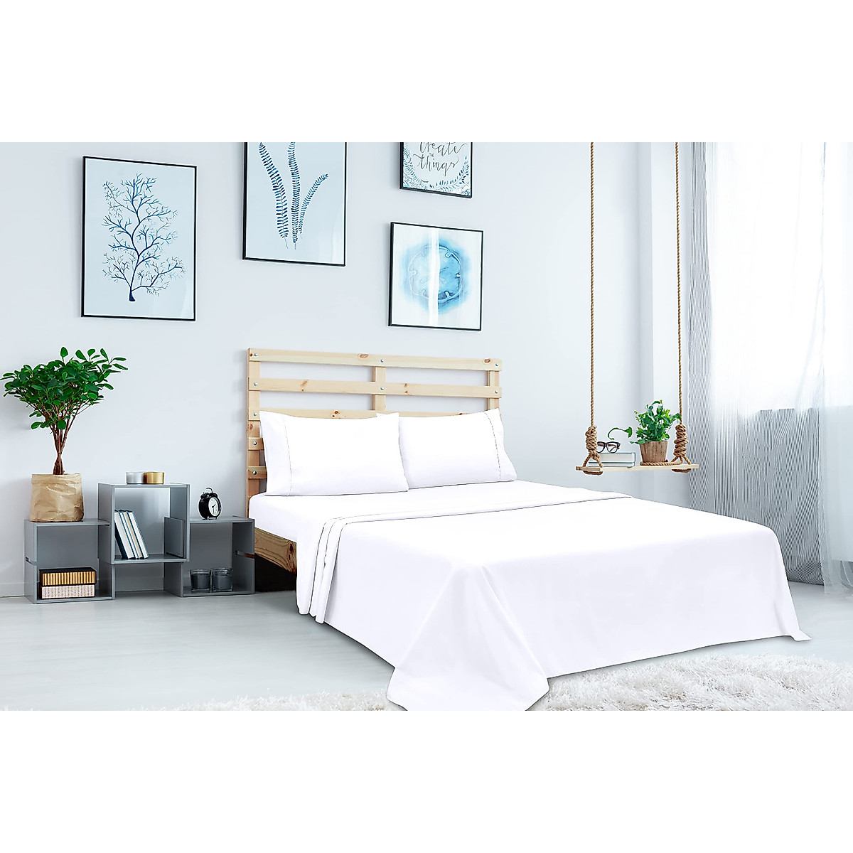 Royale Linens California King Flat Sheet - Ultra Soft Brushed 1800 Microfiber Flat Sheets Only - Wrinkle Free & Stain Resistant - Hotel Quality Top Sheet for Bed (King Cal, White)