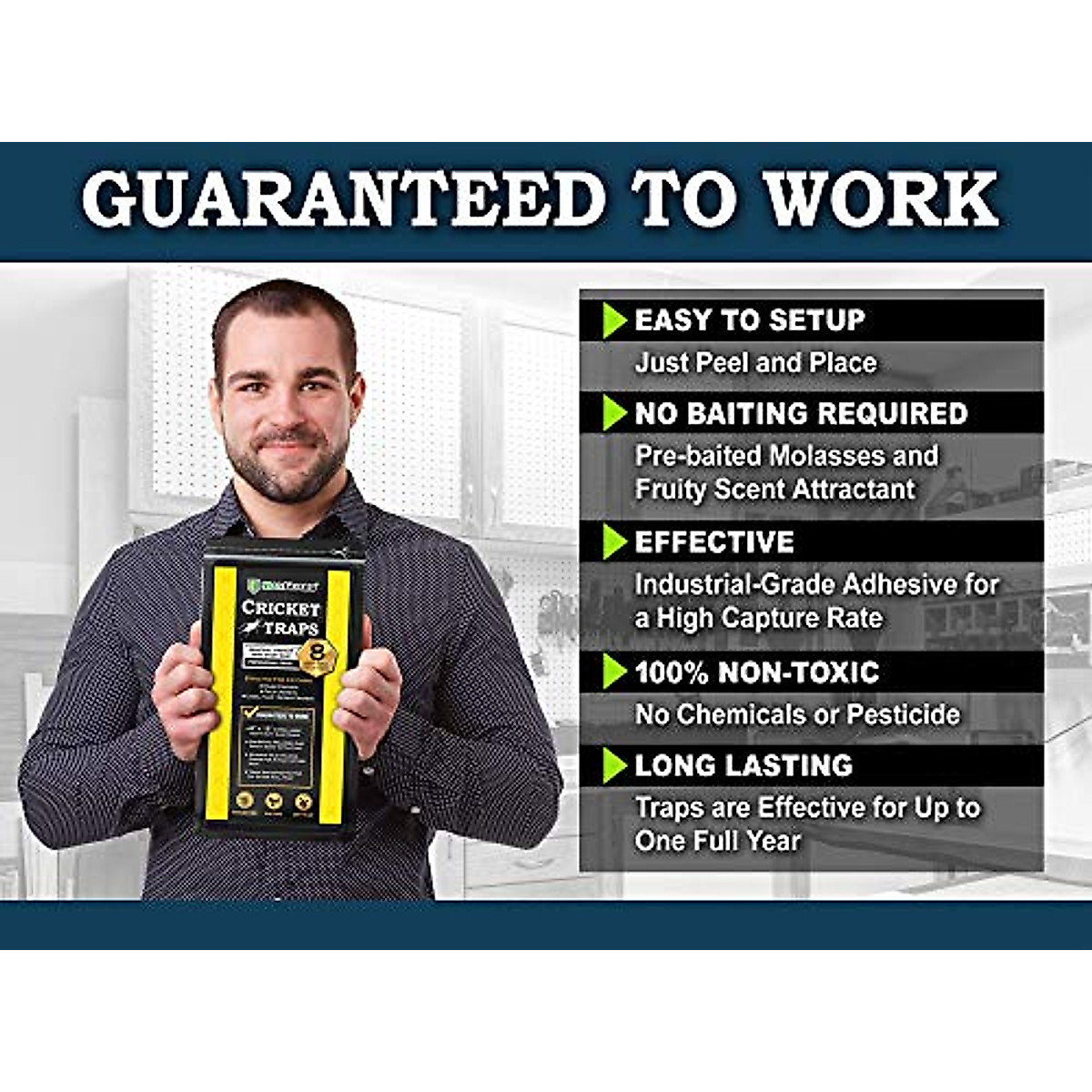 MaxGuard Extra Large Cricket Traps (8 Traps) | Non-Toxic Extra Sticky Glue Board Pre-Baited Cricket Attractant | Trap & Kill House Crickets, Insects, Spiders, Bugs |