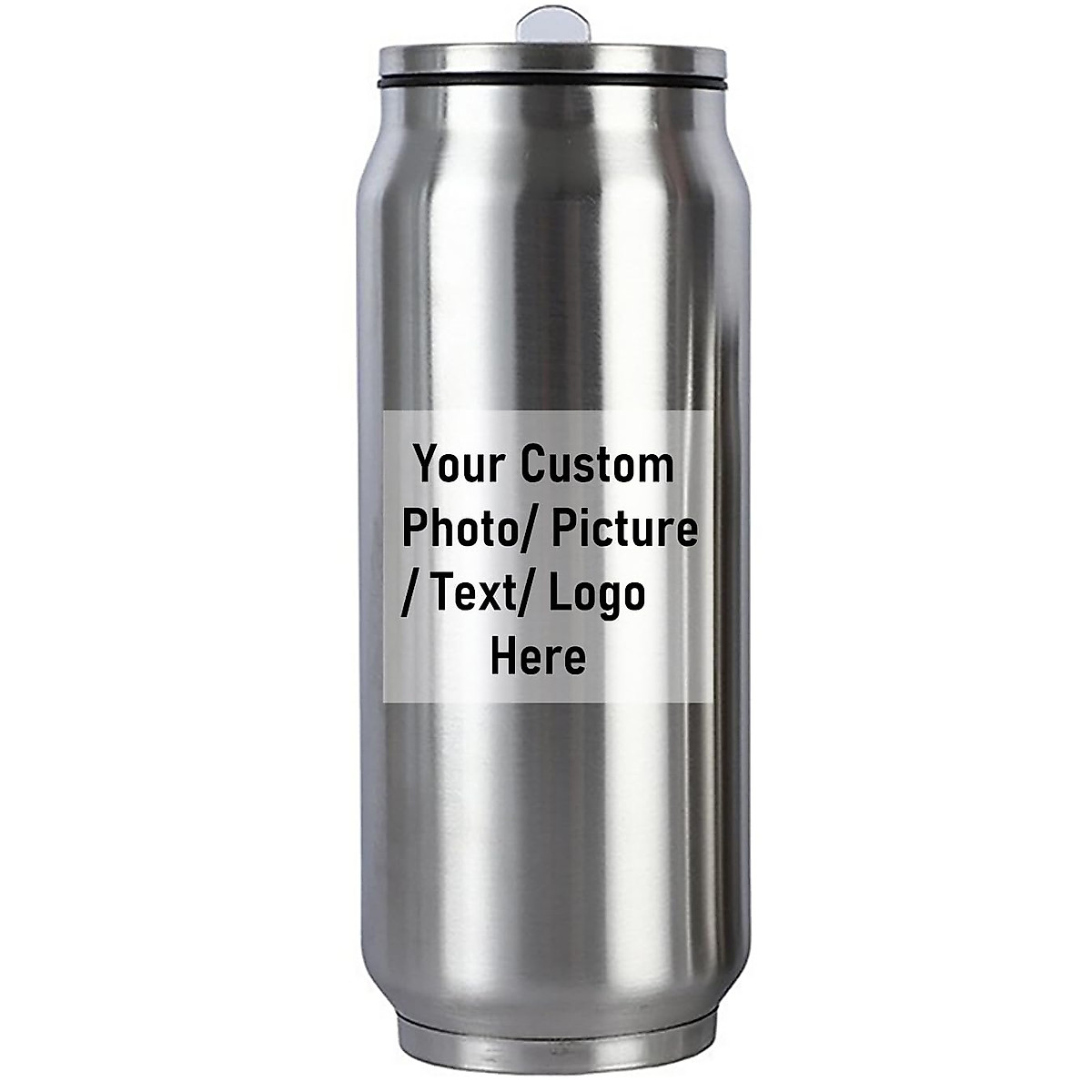 Custom 17oz Insulated Can Personalized Photo Picture Text or Logo Stainless Steel Double-walled Tumblers Great Gifts on Birthdays Father's Day Halloween Thanksgiving Christmas (Silver, Custom 17)
