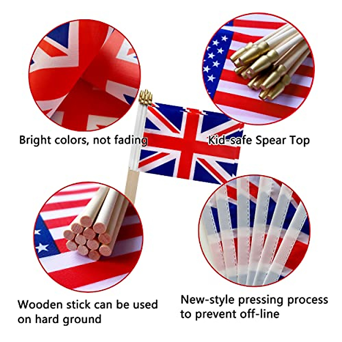 TSMD United Kingdom UK British Stick Flag Union Jack Small Mini Hand Held Flags,5x8 Inch,12 Pack