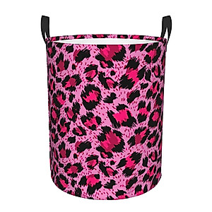 Unique Laundry Basket Compatible With Pink Cheetah Leopard Print Collapsible Laundry Hamper with Handle, Lightweight Oxford Fabric Clothes Storage Bin for Bathroom Nursery