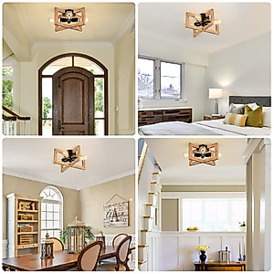 HMVPL Flush Mount Ceiling Light, 4-Light Farmhouse Outdoor Light Fixture Ceiling Mount, Wood Black Close to Ceiling Light for Kitchen Island Dining Room Bedroom Foyer Hallway Front Door Gazebo Porch