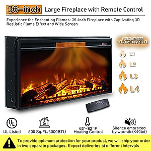 SinCiDo Fireplace TV Stand for TVs up to 80 Inches, Farmhouse Entertainment Center w/36 Electric Fireplace & 4 Faux Double Drawers, Large Media Console Cabinet for Living Room, 70 Inch, Dark Grey