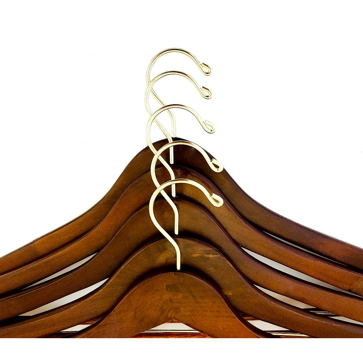 Quality Hangers Wooden Hangers Beautiful Sturdy Suit Curved Hangers Great for Travelers Heavy Duty Coat Hanger with Locking Bar Gold Hooks (5 Pack)