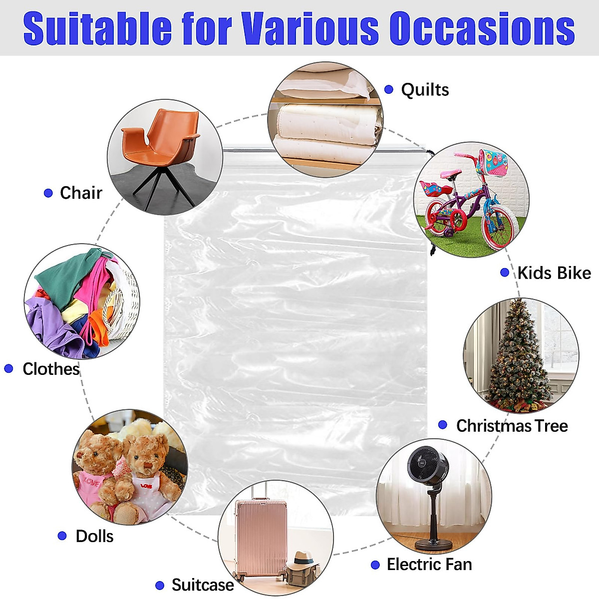 NVAAV 62x31 Inch Extra Large Clear Drawstring Plastic Bags 3 Pack(4 Mils), Dustproof Moistureproof Reusable Big Giant Luggage Storage Bag for Suitcase Garage Organizer, Blanket, Plush Toys