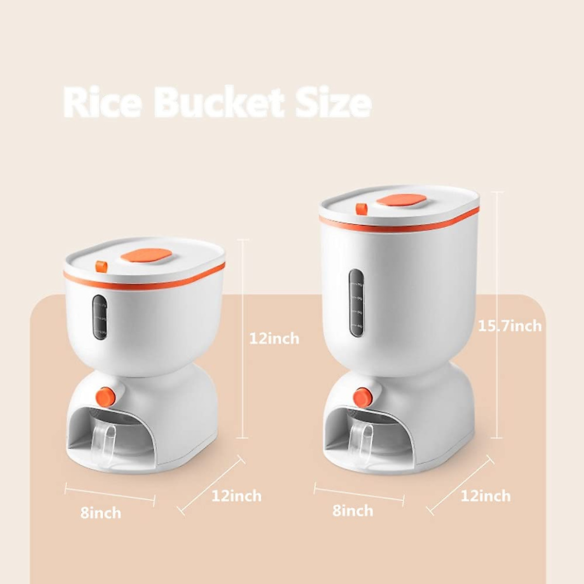 Sweetdecor Rice Storage Container Automatic Rice Dispenser Bucket Compact Sealed Grain Container Measurable Rice Cylinder Household Airtight Food Container for Kitchen with Measuring Cup Gray, 5kg